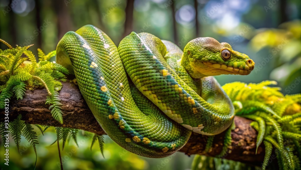 Mysterious low-angle shot of camouflaged American green tree python ...
