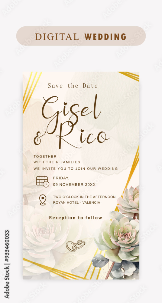 Elegant and beautiful digital wedding invitation in white with ...