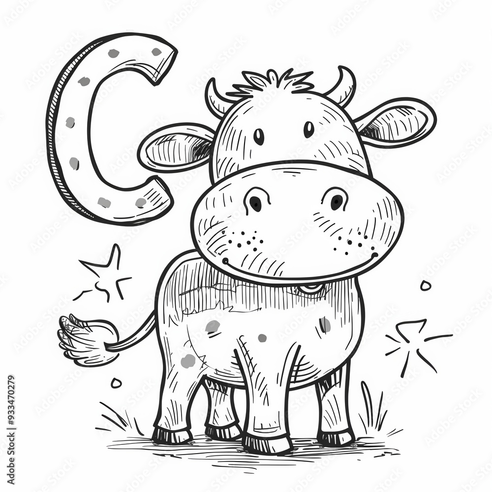 Alphabet letter C for cute cow on white background. Cute cartoon-style ...