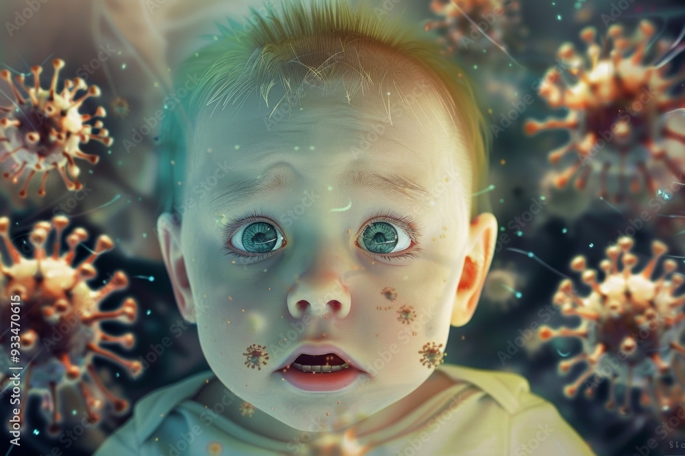 Young child's terrified face open mouth moment of distress. Close-up ...