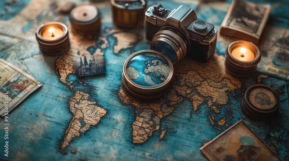 nostalgic collage of vibrant travel snapshots featuring iconic ...