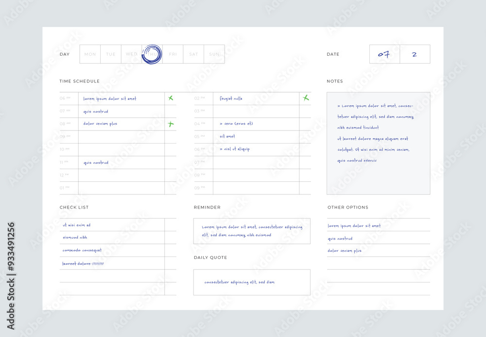 Horizontal Planner Layout With Fillable Fields Stock Template | Adobe Stock