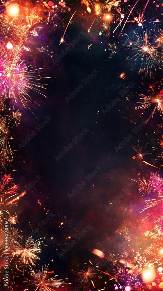 A vibrant border of fireworks and sparklers, creating an energetic ...