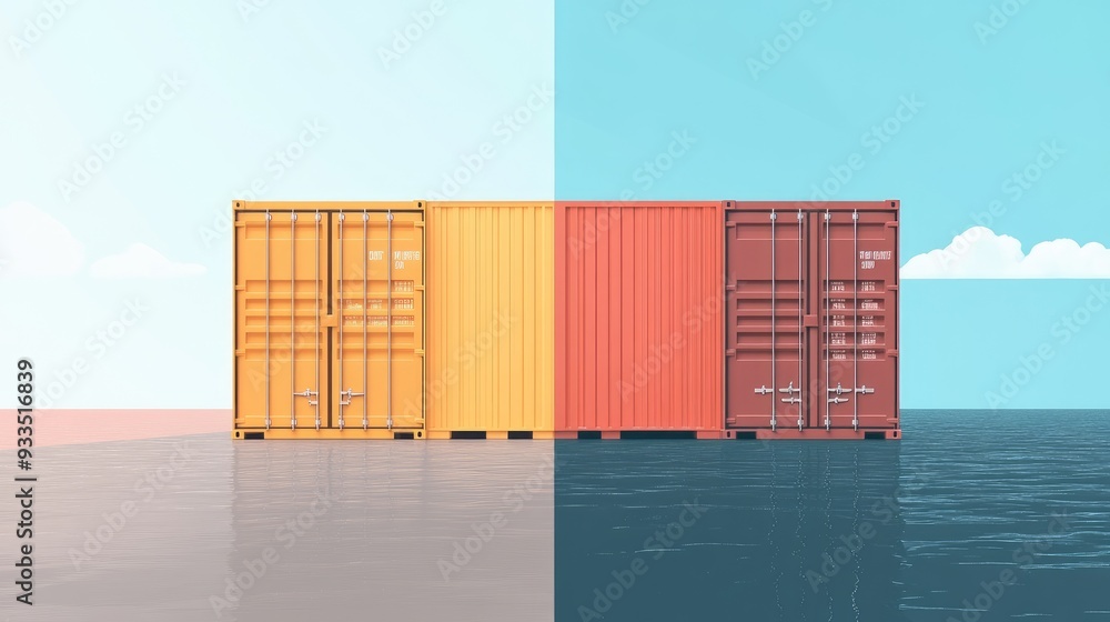 Freight container flat design side view theme urban water color Split ...