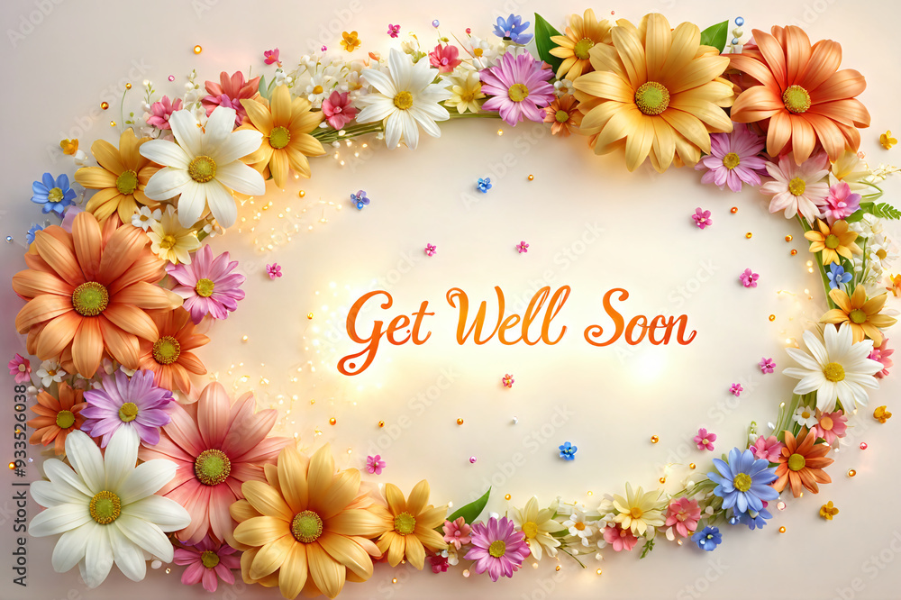 Get well soon card with a heartwarming bouquet of flower, expressing ...