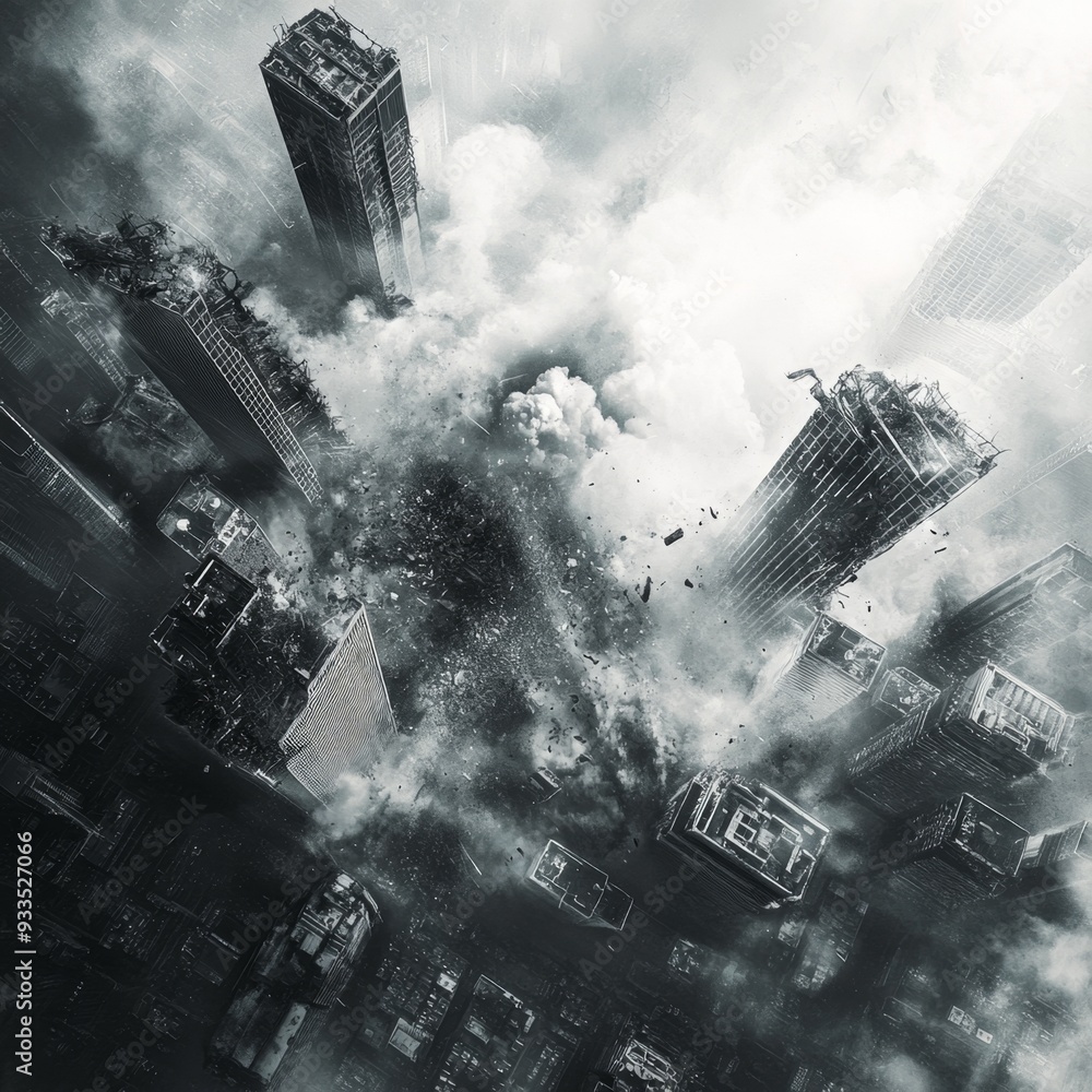 Abstract Urban Destruction: Minimalist Black and White Representation ...