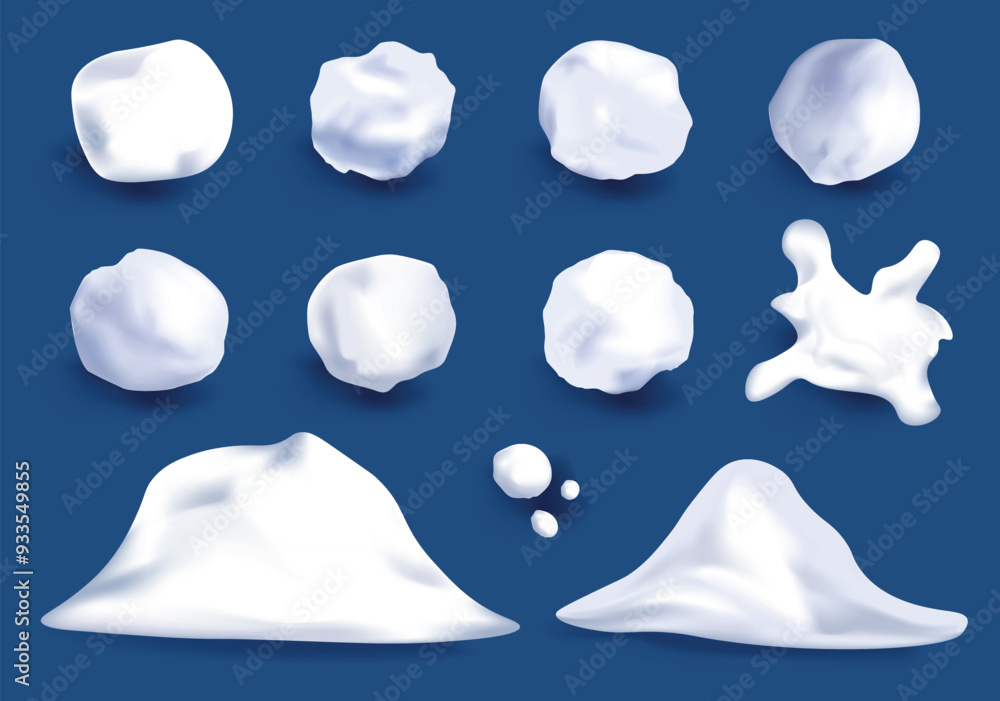 Set of snowballs shapes in 3d cartoon design. A variety of snow globes ...