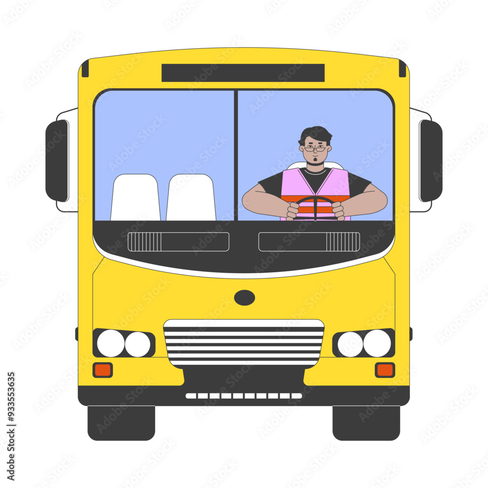 School bus driver arab man 2D cartoon character. Reflective clothing ...