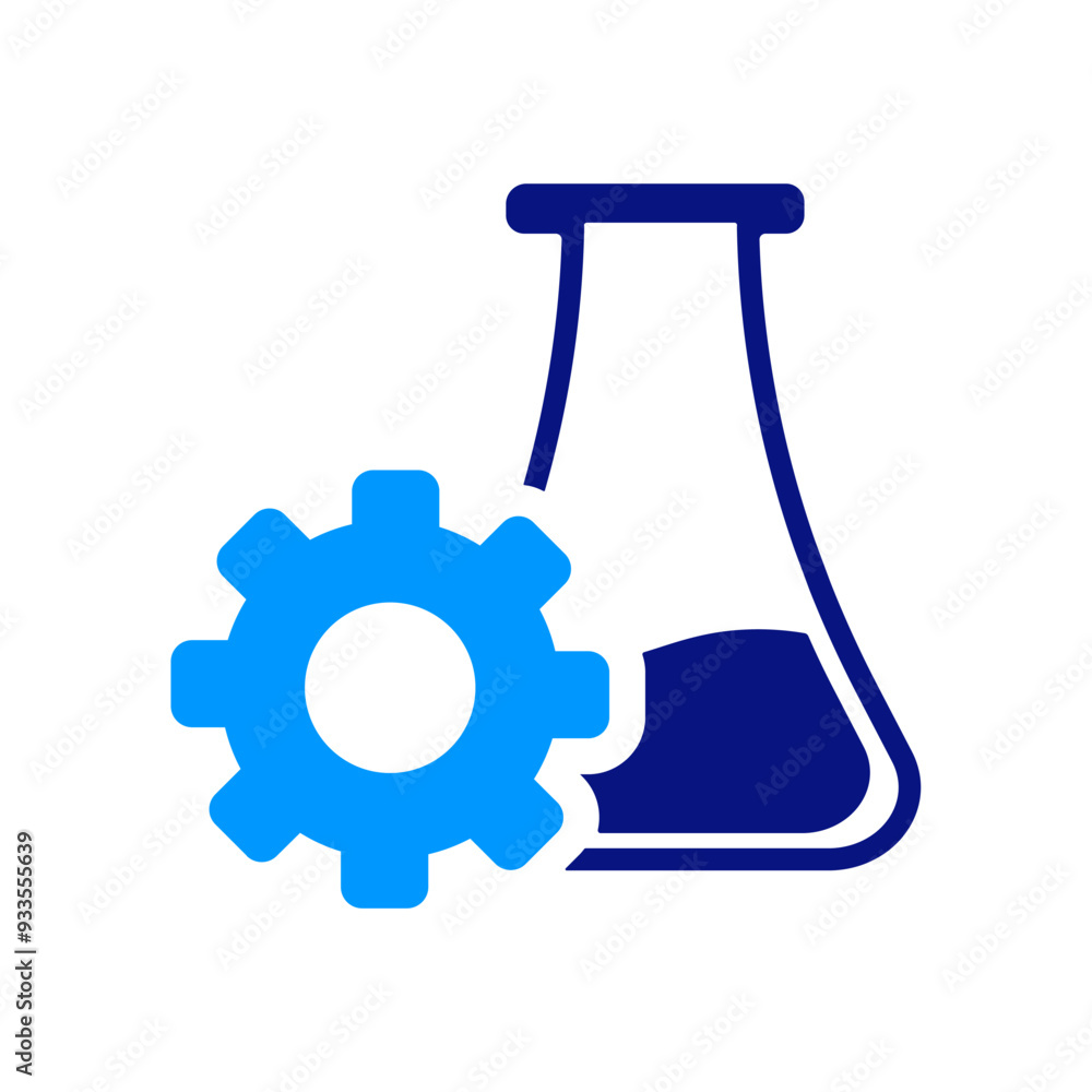 Gear and flask icon with fluid inside, representing science and ...