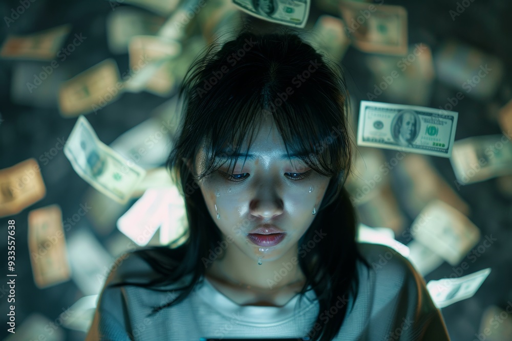 Beautiful woman displays raw emotion visible tears and sadness. Sadness ...