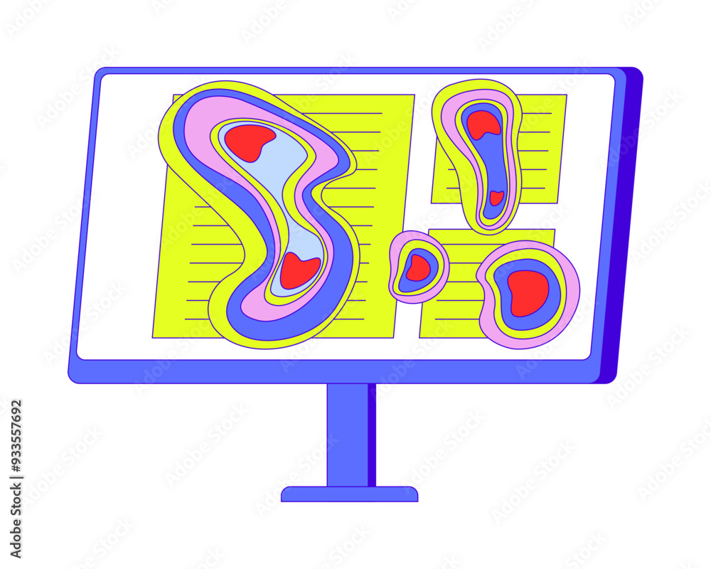 Computer screen heatmap 2D cartoon object. Eye tracking heat map ...