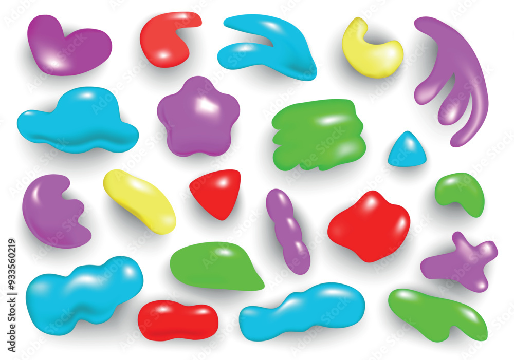 Set of abstract liquid forms in 3d cartoon design. Colorful objects of ...