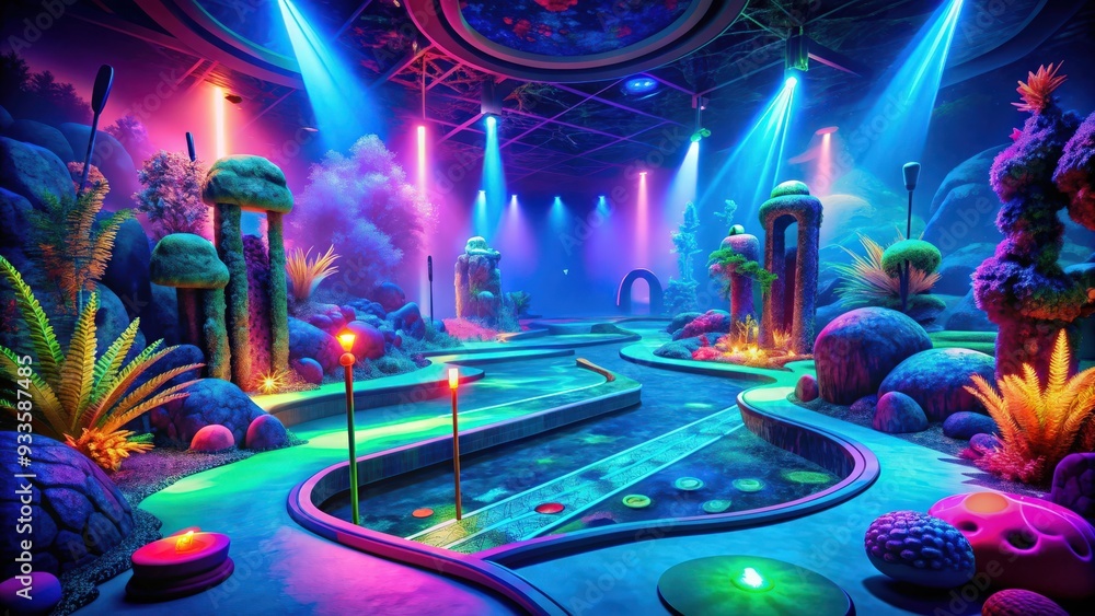 Neon-lit mini-golf adventure in a surreal underwater-themed environment ...