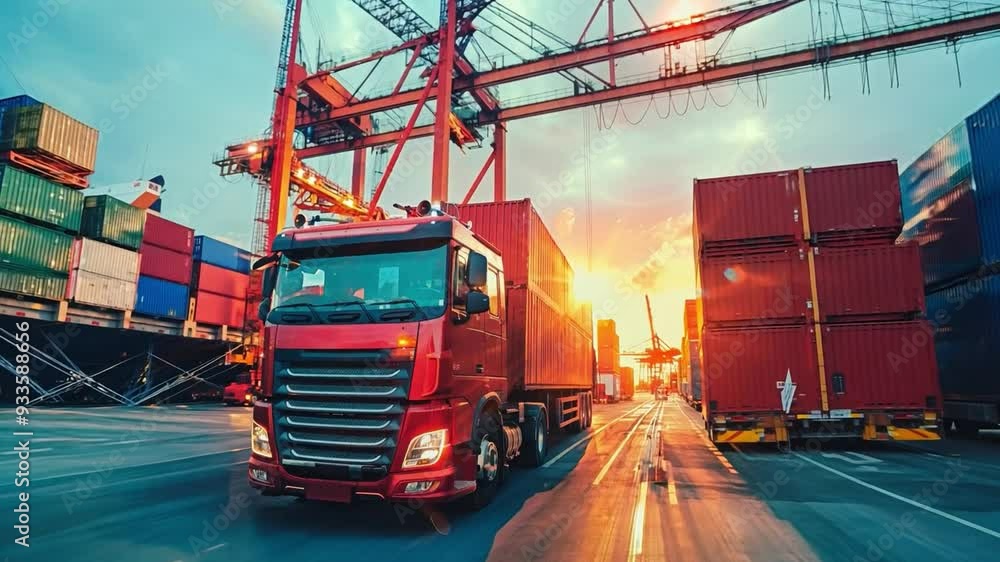 Logistics and transportation of container cargo ships and cargo planes ...