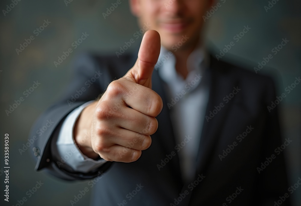 Blurred man in formal attire expresses approval with thumbs up ...