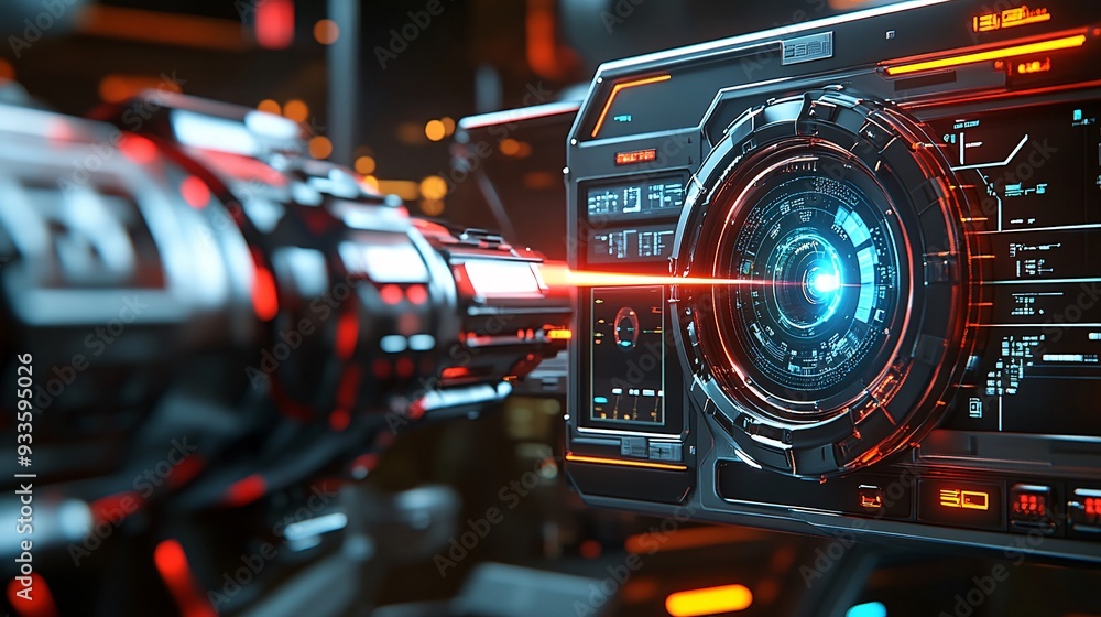 A futuristic defense system using laser technology, with a powerful ...