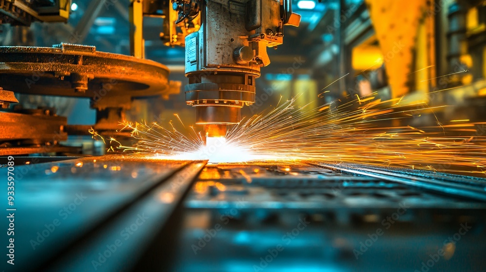 An industrial setting where a laser is used for surface cleaning, with ...