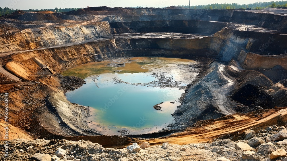 Aerial Photograph Depicting an Open Pit Mining Site with Exposed Earth ...