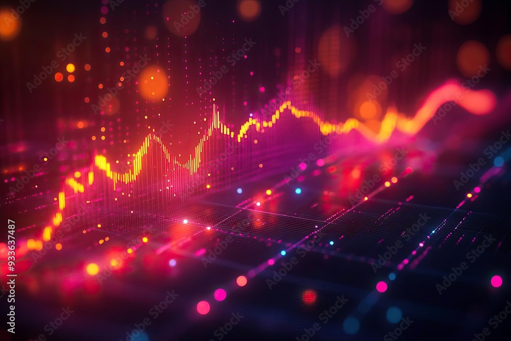 Abstract visualization of financial data with glowing elements ...