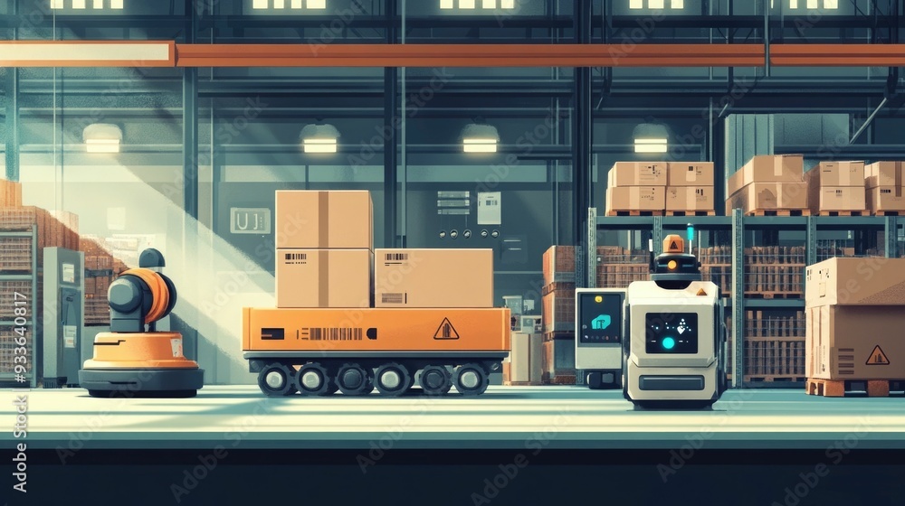 Flat design of automated warehouse robots efficiently moving cargo and ...