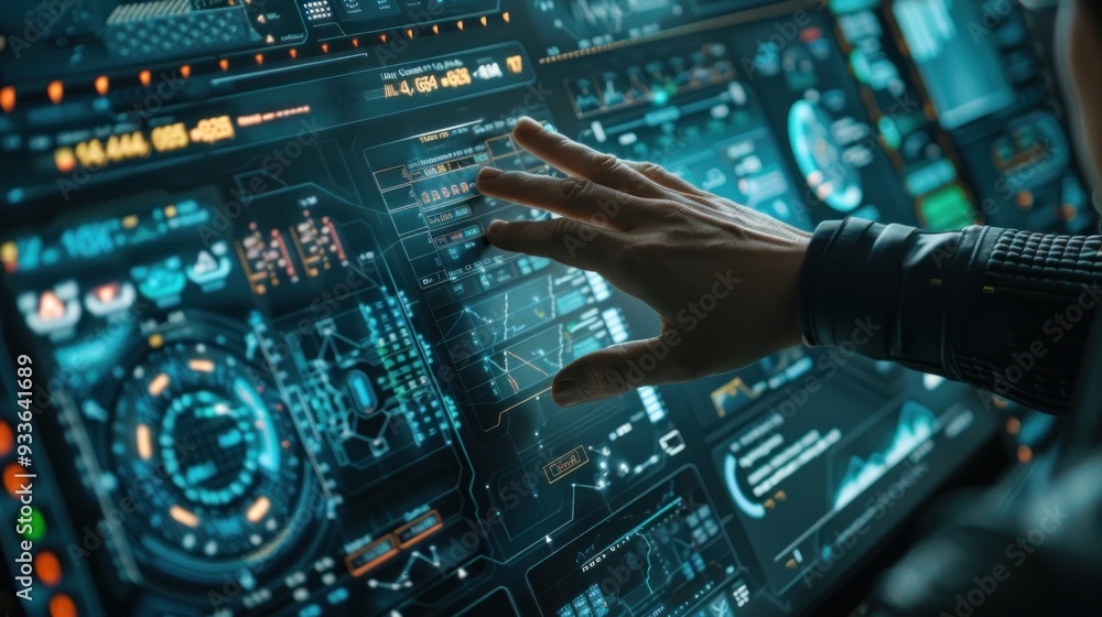 Digital screen of control panel in command center or cyber security ...