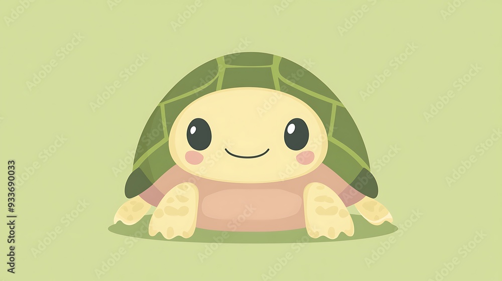 Sweet Turtle in Kawaii Style on Pastel Olive Background - Cute Vector ...