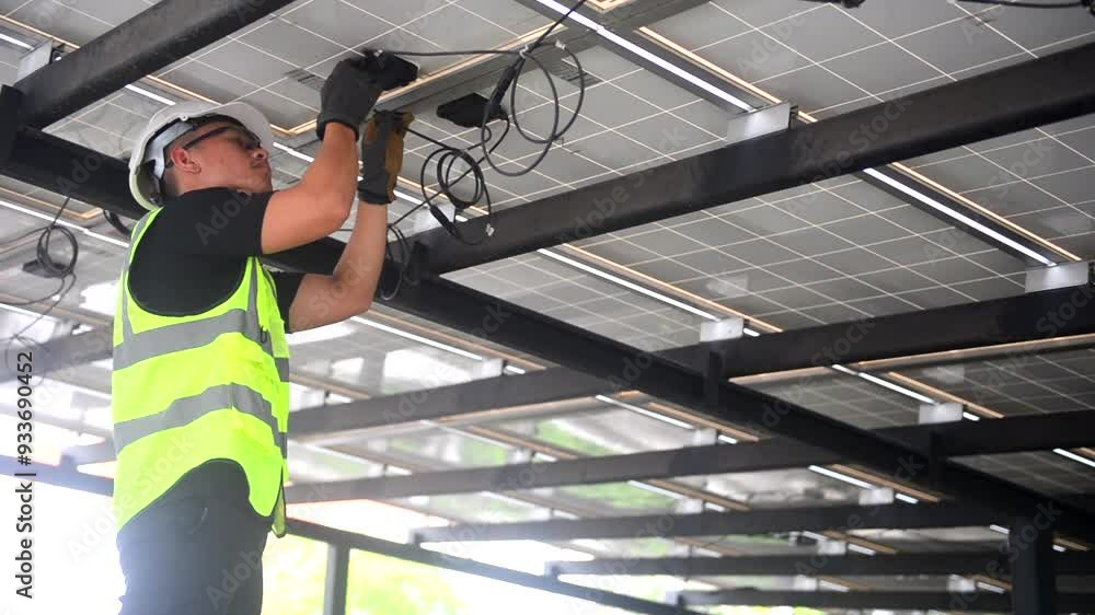 Engineer technical service checking installation solar cell panel and ... Engineer technical service checking installation solar cell panel and ...