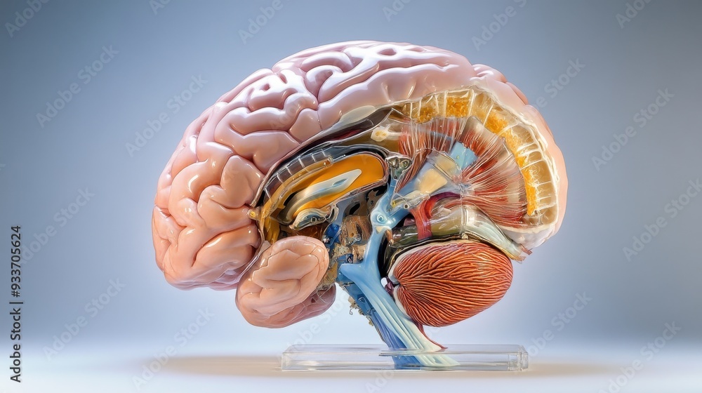 Anatomical cross-section of the human brain, focusing on the cerebrum ...