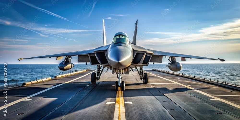 F-14 jet fighter parked on aircraft carrier deck, facing forward ...