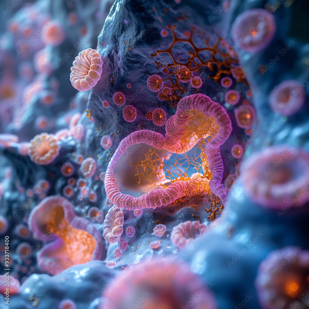 Microscopic image of a human cell, the complex structures that make up ... Microscopic image of a human cell, the complex structures that make up ...