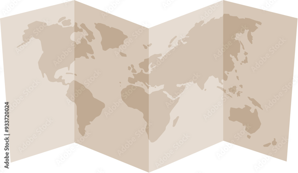 Folded paper map of the world showing continents in a simplified design ...