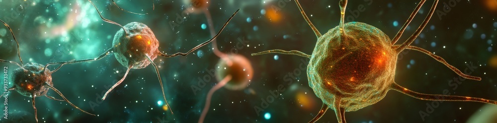 Realistic neon 3D image capturing the complex neuron connections inside ...