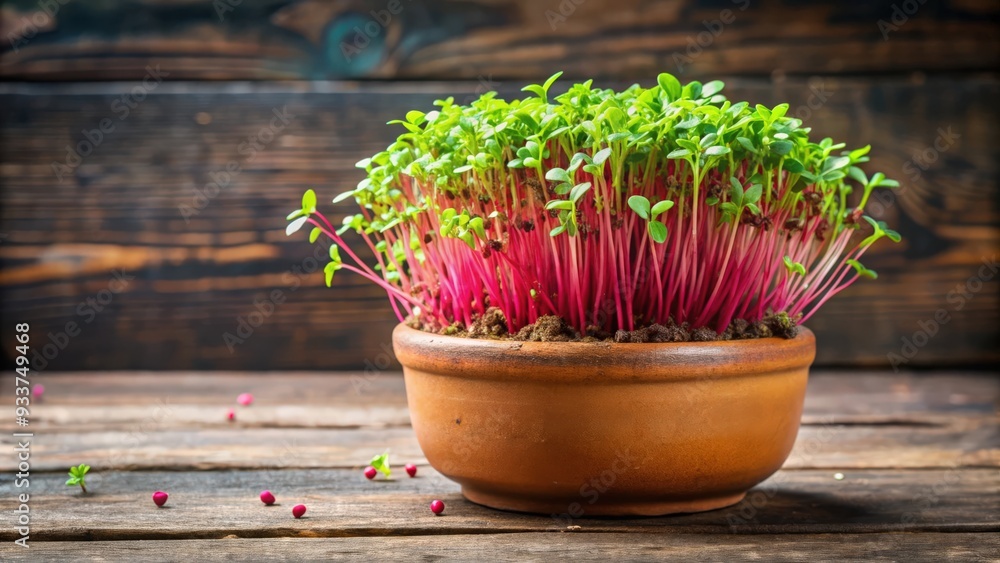 Red and green amaranth microgreens growing in a clay pot , microgreens ...
