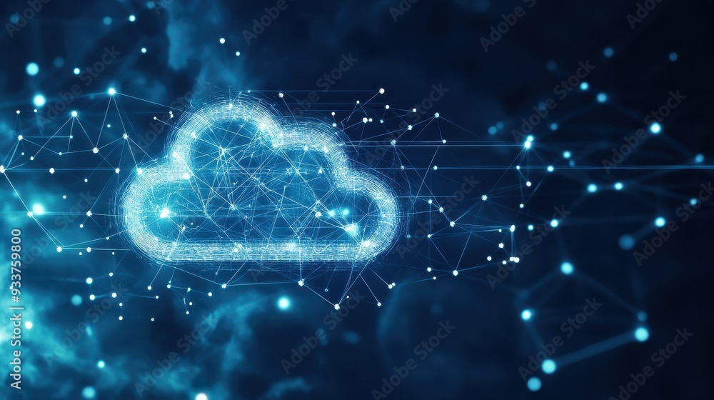 Digital cloud network concept, illustrating cloud computing technology ...