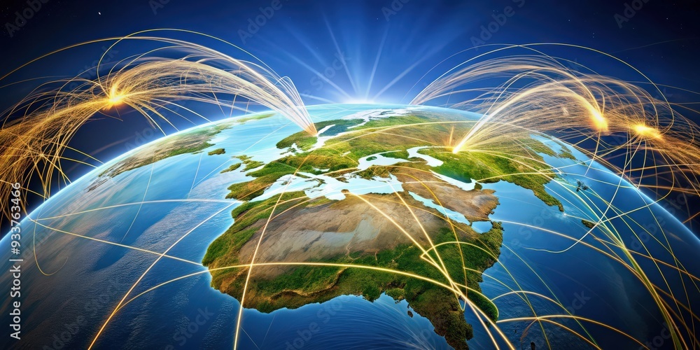 Detailed rendering of air routes on Earth, air routes, Earth, detailed ...