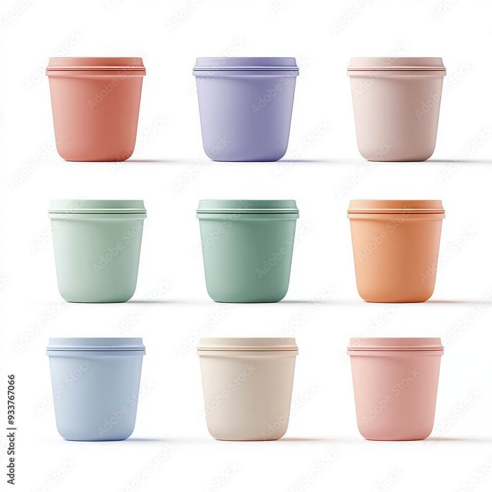 Diverse 3D-Rendered Plastic Yogurt Container Icons in Various Colors ...