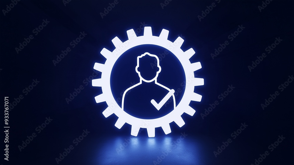 Person inside a gear with a checkmark, symbolizing quality assurance ...