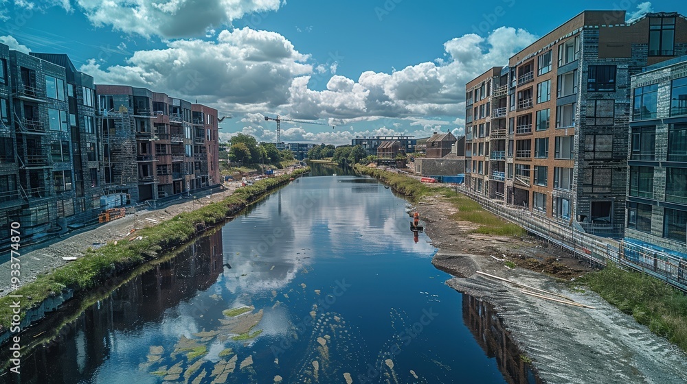 An expansive view of urban development showcases two modern residential ...