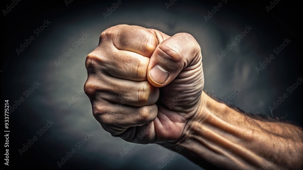 A clenched fist bursts outward from a bent arm, frozen in mid-punch ...
