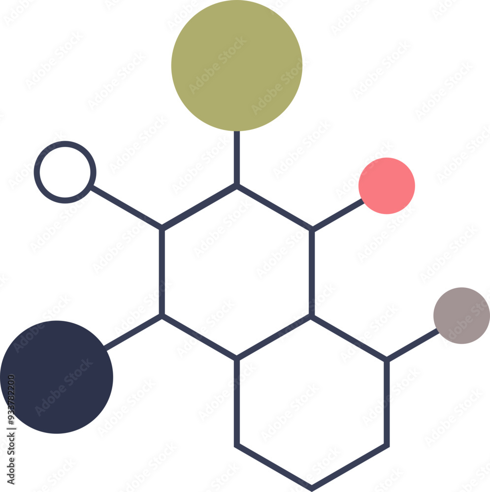 Abstract molecule structure with hexagonal and circular shapes in ...