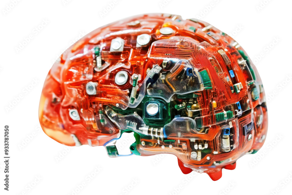 High-tech artificial intelligence model brain with complex wiring and circuitry, representing ...