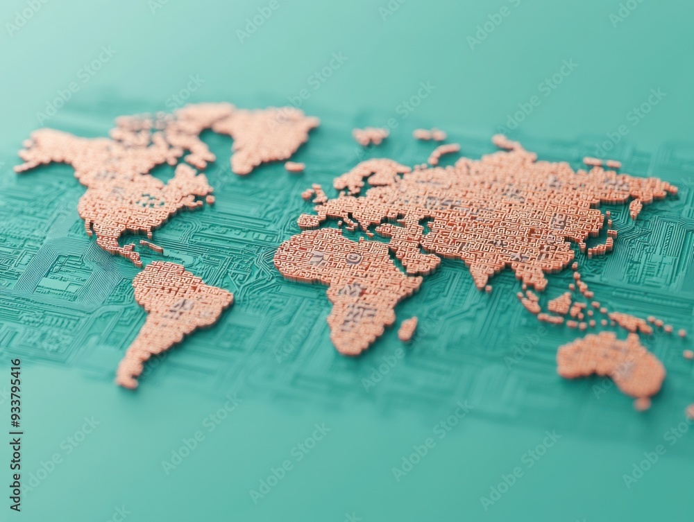 World map with currency symbols distributed evenly, 3D illustration ...