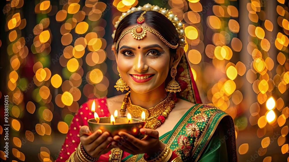 A smiling Indian person stands in a traditional outfit, proudly holding ...