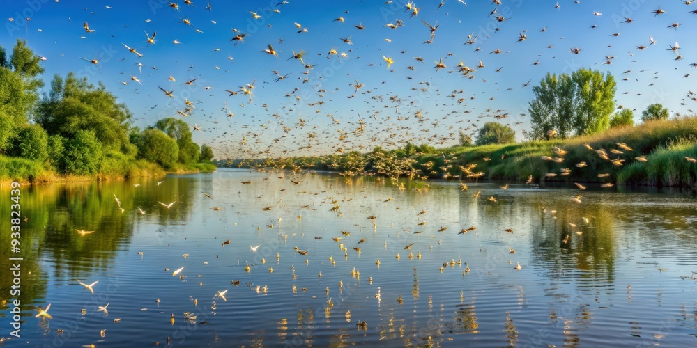 Tisza mayflies swarming above the River Tisza in Hungary, mayflies ...