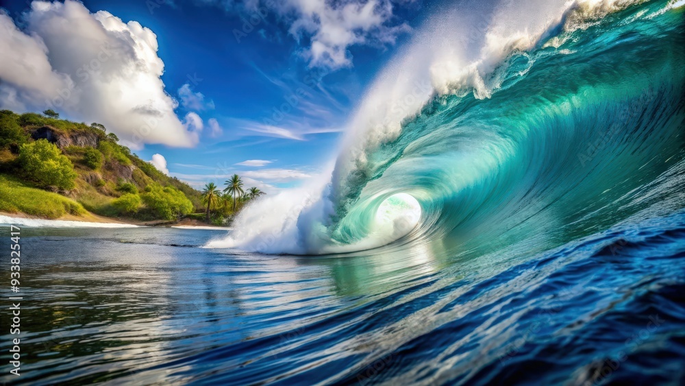 Powerful wave crashing on shallow reef in Indonesia, surfing, waves ...