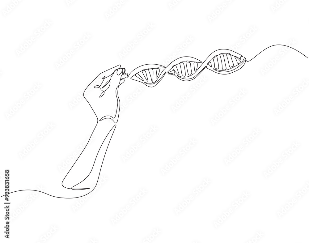 Continuous one line drawing of hand holding DNA. One line drawing ...
