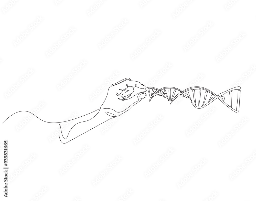 Continuous one line drawing of hand holding DNA. One line drawing ...
