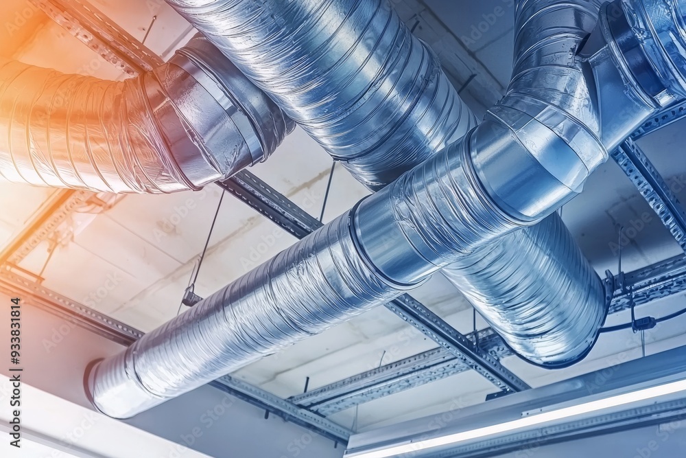 Various pipes and fittings used in HVAC systems (heating, ventilation ...