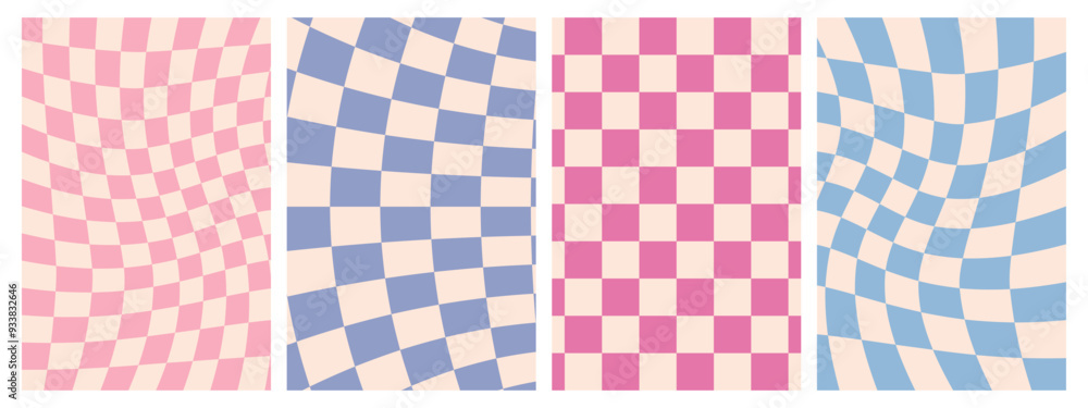 Psychedelic Checkerboard. Groovy hippie 70s background set. Trippy ...