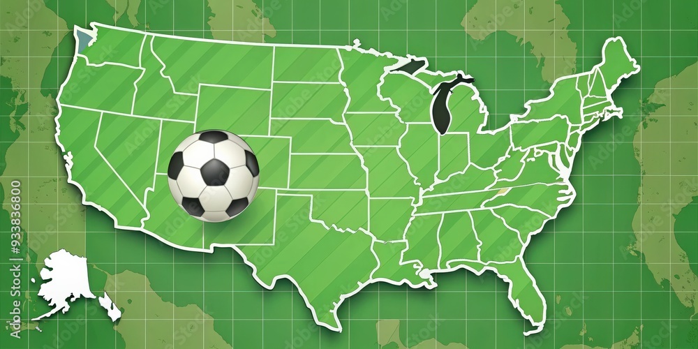 Sports-themed map layout featuring a soccer football pattern, soccer ...